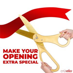 Crutello Ribbon Cutting Ceremony Kit - Grand Opening Ribbon and Scissors - 21" Giant Gold Scissors and 30 Foot Large Red Ribbon 4" Wide - Ceremonial Ribbon Cutting Kit