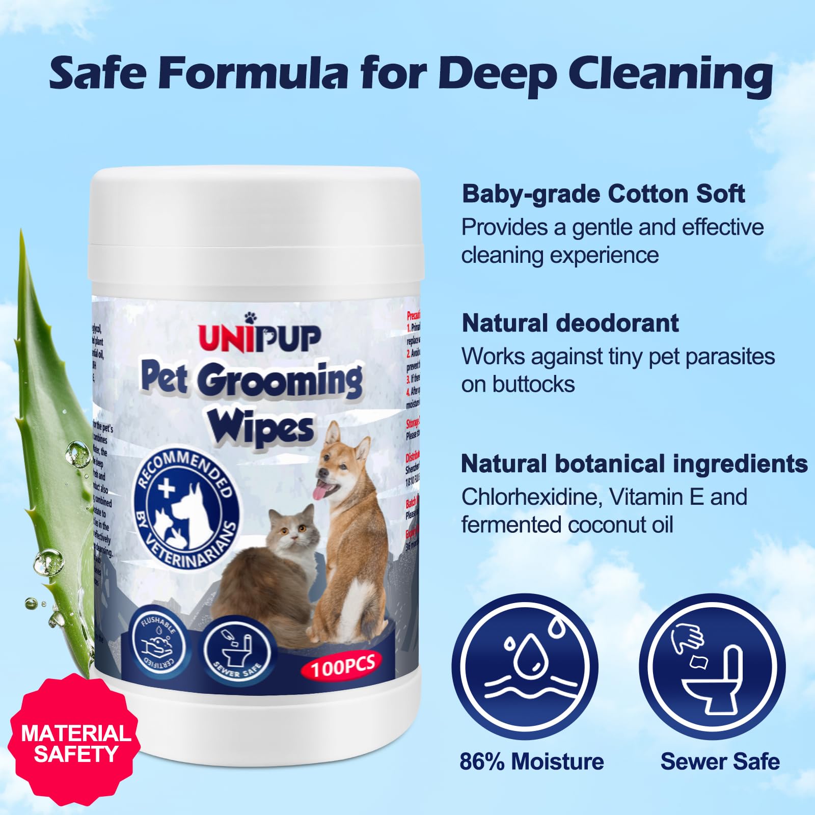 UNIPUP Dog Anal Gland Deodorizing Cleansing Dog Wipes -Beneficial to Relieve Anal Gland Irritation, Eliminate Bad Odors, Relieve Pain and Itch, Gentle Grooming Wipes for Dogs and Cats - 100pcs