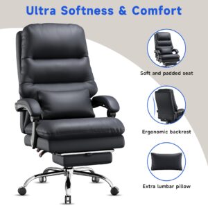 Ylzyxal Office Chair, Big and Tall Office Desk Chair, Ergonomic Office Chair, 400LBS PU Leather Computer Chairs, Executive Office Chair with Foot Rest and Lumbar Pillow, Home Office Chair (Black)