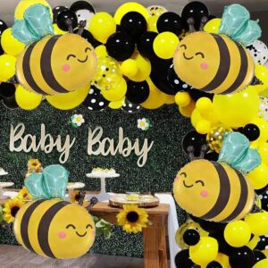 SAMOKA Bee Balloons,4 PCS 31 Inch Cute Smile Face Mylar Foil Bee Balloons Birthday Party Decorations,Bee Theme Birthday Supplies Party Decorations Baby Shower