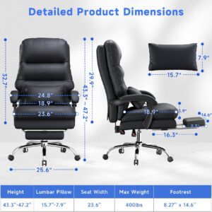 Ylzyxal Office Chair, Big and Tall Office Desk Chair, Ergonomic Office Chair, 400LBS PU Leather Computer Chairs, Executive Office Chair with Foot Rest and Lumbar Pillow, Home Office Chair (Black)