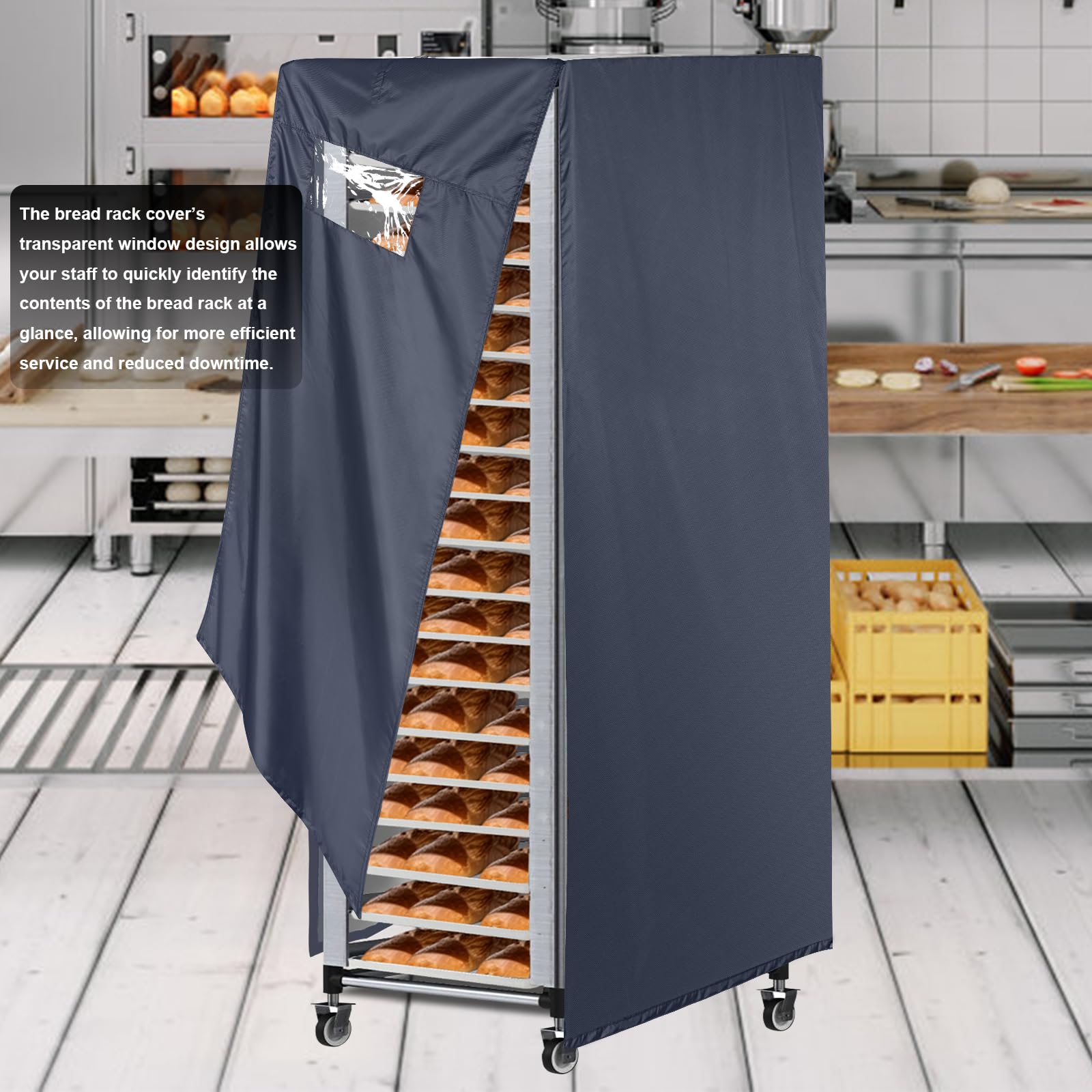 Simingxi Bread Rack Cover with Zipper,20tier Sheet Pan Rack/Bun Pan Rack Cover with Vents, 23"X28"X64" Bakers Rack Cover with Transparent Window, Bread Rack Cover for Waterproof and Dustproof