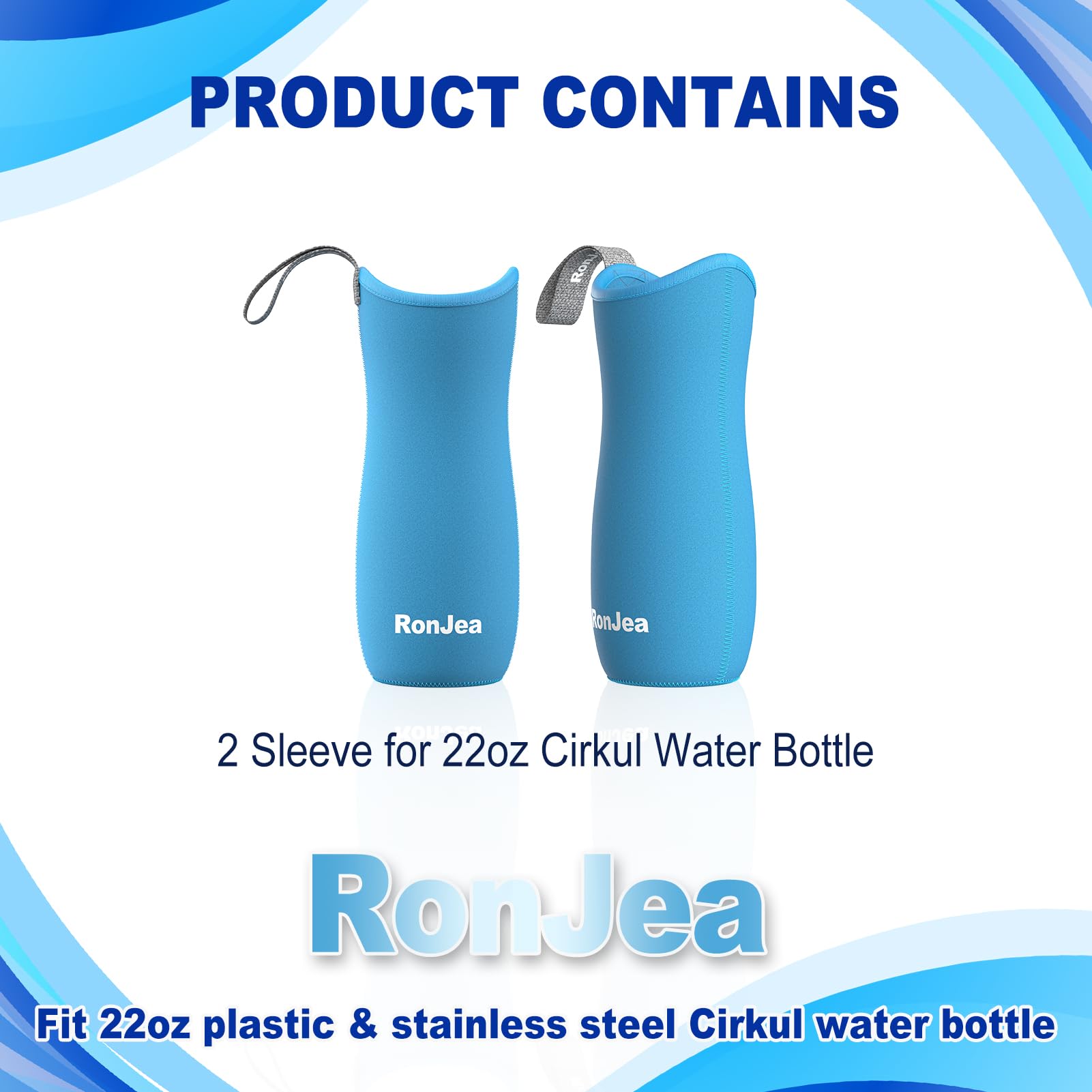 RonJea 2Pcs Sleeve for 22oz Cirkul Water Bottle, Neoprene Sleeve to Keep Your Water Cold & Protect Your Bottle, Compatible with 22oz Plastic & Stainless Steel Cirkul Water Bottles (Blue)