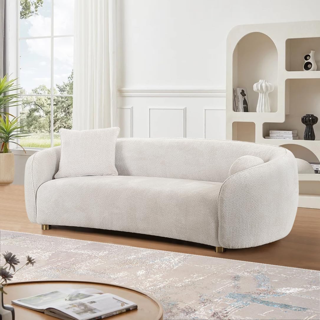 Pasargad Home Zarina Upholstered Modern Sofa with 2 Pillows Included, 94.5" W, Ivory