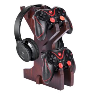 bearut game controller holder headset stand 2-tier universal controller gaming pc accessories storage rack headphone stand for xbox series ps5 ps4 by wood