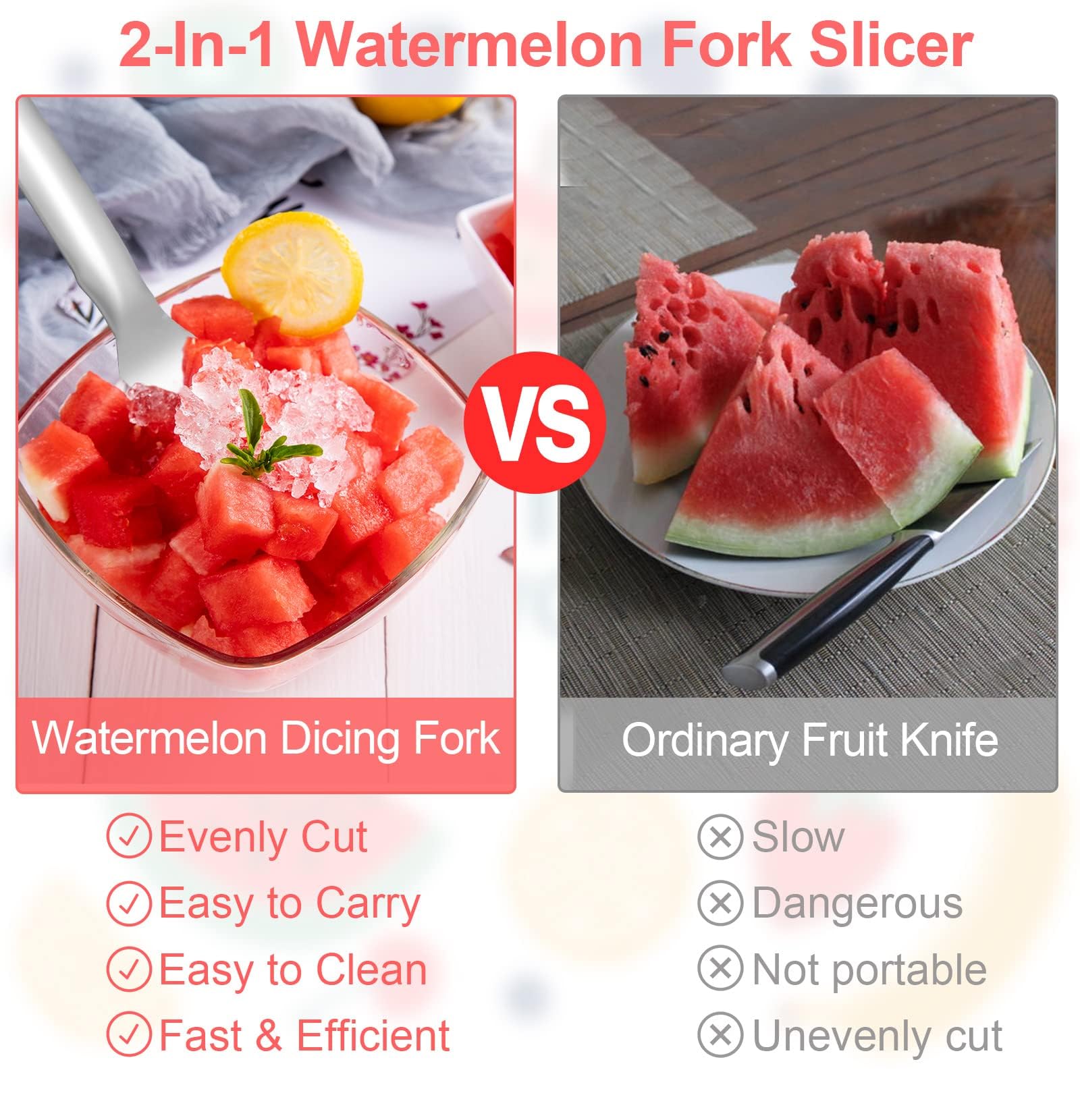 2-in-1 Stainless Steel Fruit Cutter, 2024 New Watermelon Slicer Cutter Summer Watermelon Fruit Cutting Fork, Stainless Steel Fruit Forks Slicer Knife for Home Kitchen Gadget (1)