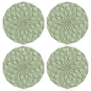 me.fan silicone trivet mats - 4 pack pot holders - 7.4'' thickened hot pads for hot pots, pans and dishes, heat resistant silicone trivet for table and counter top desert sage