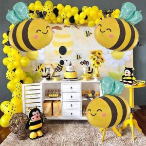 SAMOKA Bee Balloons,4 PCS 31 Inch Cute Smile Face Mylar Foil Bee Balloons Birthday Party Decorations,Bee Theme Birthday Supplies Party Decorations Baby Shower