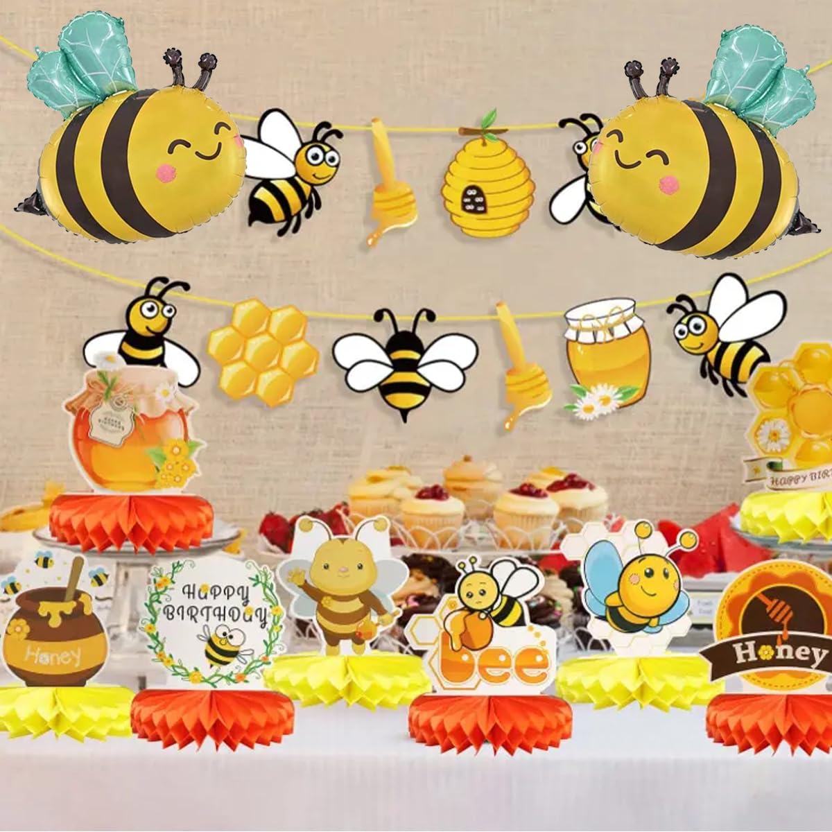 SAMOKA Bee Balloons,4 PCS 31 Inch Cute Smile Face Mylar Foil Bee Balloons Birthday Party Decorations,Bee Theme Birthday Supplies Party Decorations Baby Shower