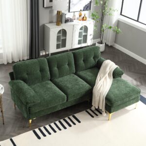 83" small l shaped sofa couch, green sectional couches for living room with chaise lounge, modern chenille modular couch with removable cushions cover convertible couches for small spaces bedroom