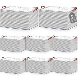 8 pack 70l extra large storage bins closet organizers and storage large blanket basket for shelves canvas storage bin with handle and drawstring cover for clothing comforters toys, 22 x 15 x 13 inch