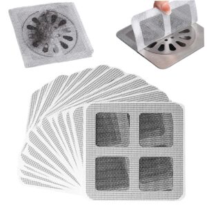 disposable shower drain hair catcher, 50pcs 4inch square mesh disposable drain covers, sink strainer filter, floor drain sticker for bathroom, laundry, bathtub