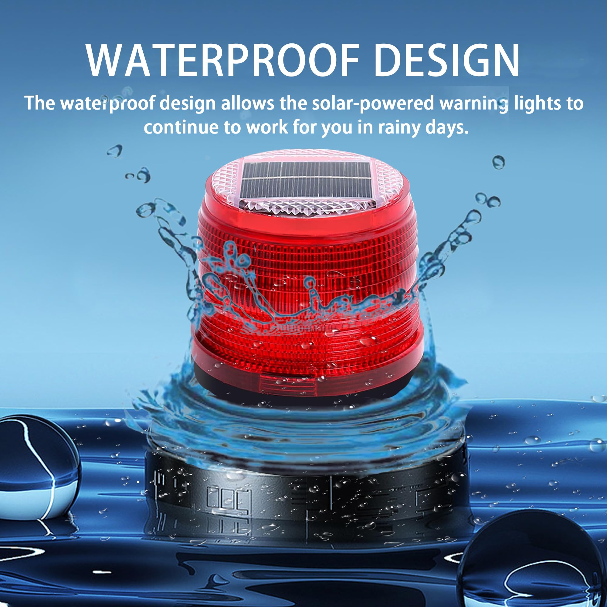 QXMH Solar Strobe Warning Light: Strong Magnetic Base Waterproof Traffic Light,Solar Safety Flashing LED Lamp for Construction, Traffic, Factory, Safety Sign, Crane Tower, Boat Navigation (Red)