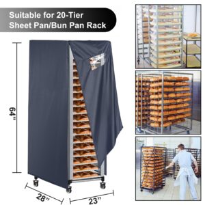 Simingxi Bread Rack Cover with Zipper,20tier Sheet Pan Rack/Bun Pan Rack Cover with Vents, 23"X28"X64" Bakers Rack Cover with Transparent Window, Bread Rack Cover for Waterproof and Dustproof