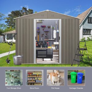 Morflys 8x10ft Outdoor Metal Storage Shed Large Garden Tool Metal Shed with Sloping Roof and Double Lockable Door, Outdoor Shed for Backyard Garden Patio Lawn, Brown