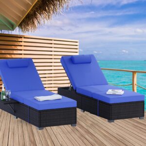 gaomon outdoor chaise lounge chairs set of 2, patio chaise lounges, patio brown rattan reclining chair with thicken cushion and adjustable backrest, sunbathing recliners for outside pool patio