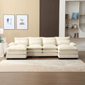 oversized modular sectional sofa with double chaise lounge, chenille upholstered cloud couches for living room, u shaped large overstuffed sofa&couches with thicked cushion for apartment office