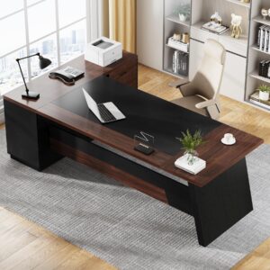 Tribesigns 78" L-Shaped Executive Desk, Large Office Desk with Drawers and Lateral File Cabinet, Business Furniture with Storage Shelves, Modern Computer Desk for Home Office, Walnut & Black