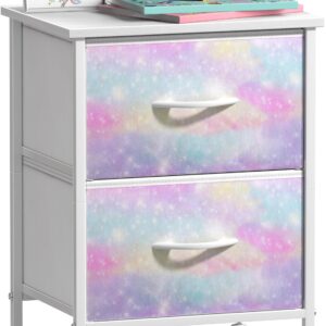 Sorbus Kids Dresser with 2 Drawers - Storage Chest Organizer Nightstand - Steel Frame, Wood Top, Tie-Dye Fabric Bins for Clothes - Wide Furniture for Bedroom, Hallway, Nursery, Closet, & Apartment