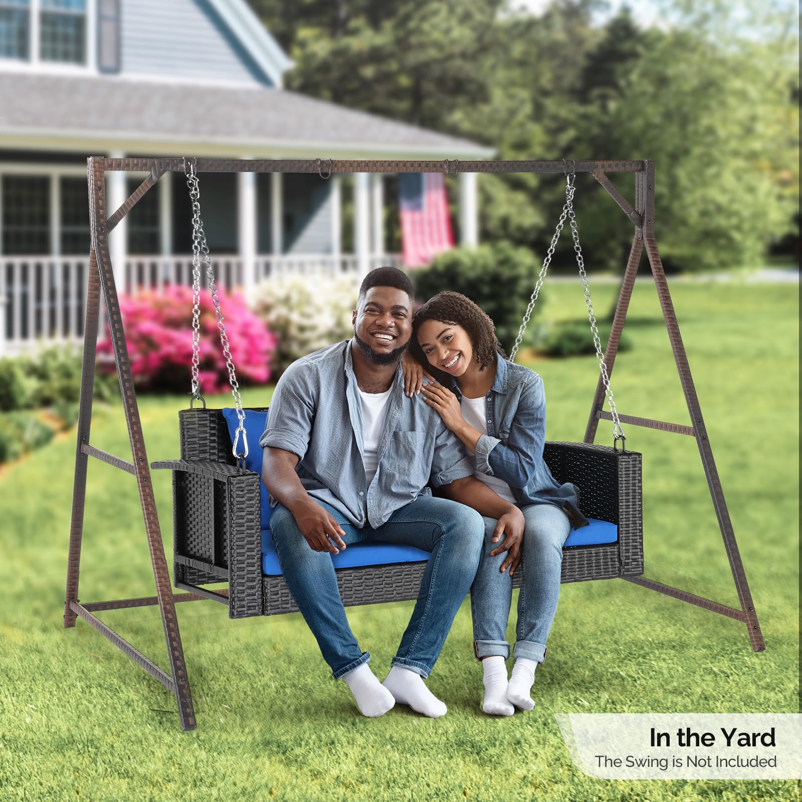 VINGLI 7 FT Rattan Porch Swing Stand, Patio Swing Frame Support 1200 LBS for Outdoors, Yard, Garden, Brown