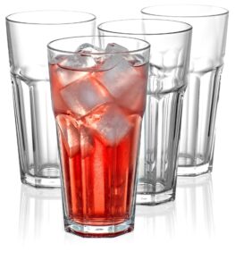 red co. set of 4 clear glass 22 fl oz drinking highball tumblers for water, juice, beer, cocktails