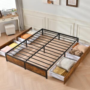 hczczx queen size metal bed frame with storage drawers, no box spring required, easy to assemble and noiseless (queen)