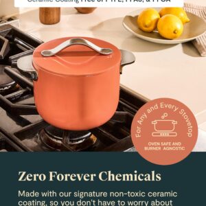 Caraway Petite Cooker - 2 Qt Ceramic Coated Pot - Free From Forever Chemicals - Perfect for Rice, Grains, or Sauces - Cream