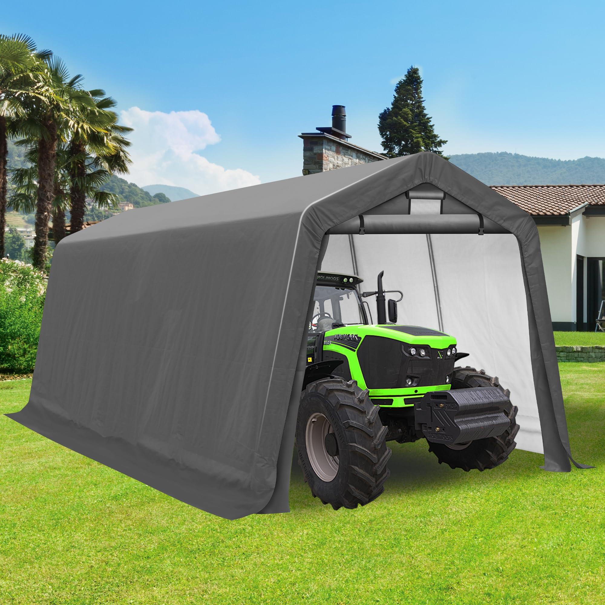 7x12 Ft Outdoor Storage Shelter, Waterproof Portable Storage Shed with Roll-up Zipper Door and Ventilated Windows for Motorcycle, Bike, Tools