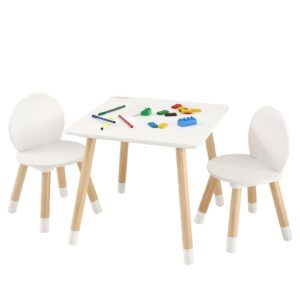 vevor kids table and chairs, toddler table and chair set, children wooden multi-activity table for play, art, craft, reading, learning, eating, 1 table and 2 chairs