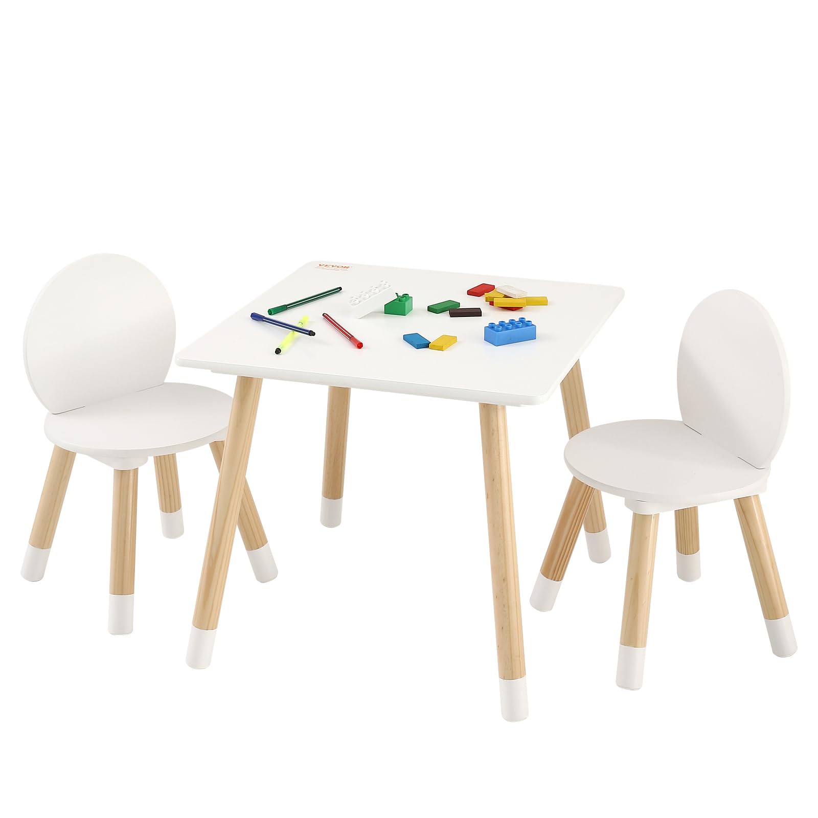 VEVOR Kids Table and Chairs, Toddler Table and Chair Set, Children Wooden Multi-Activity Table for Play, Art, Craft, Reading, Learning, Eating, 1 Table and 2 Chairs