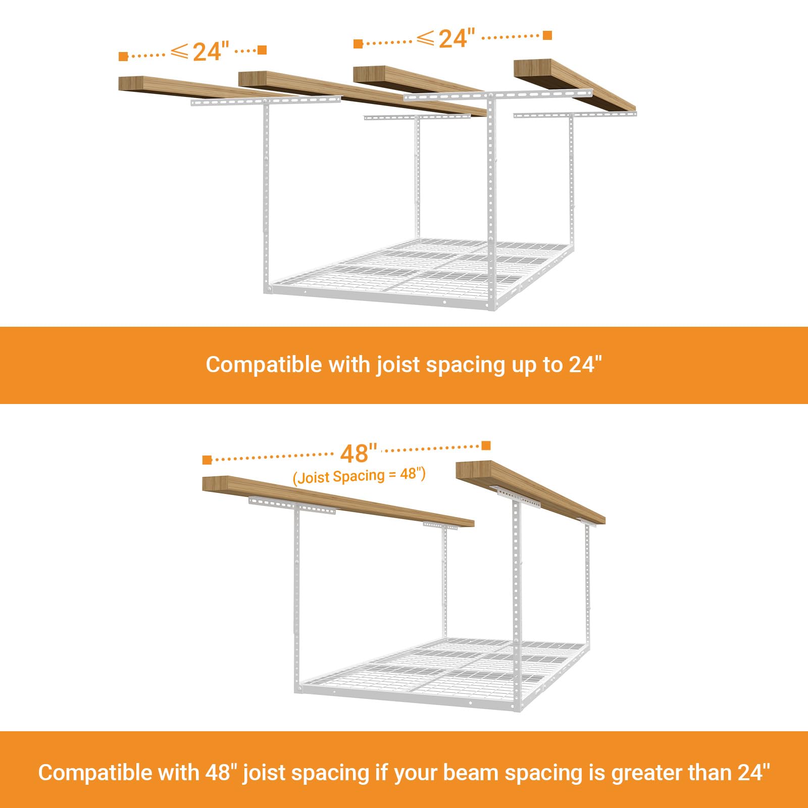 eShelf 4x6ft Overhead Garage Storage Rack, Heavy duty metal garage ceiling storage rack, 22''-40" Adjustable Ceiling Dropdown, 450lbs Loading Weight Capacity, White