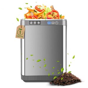 upgraded electric composter, 1 gallon largest smart indoor compost bin kitchen, 2 carbon filter, food recycling composting odor free, converts waste to dry compost, kitchen composter 80% energy saver