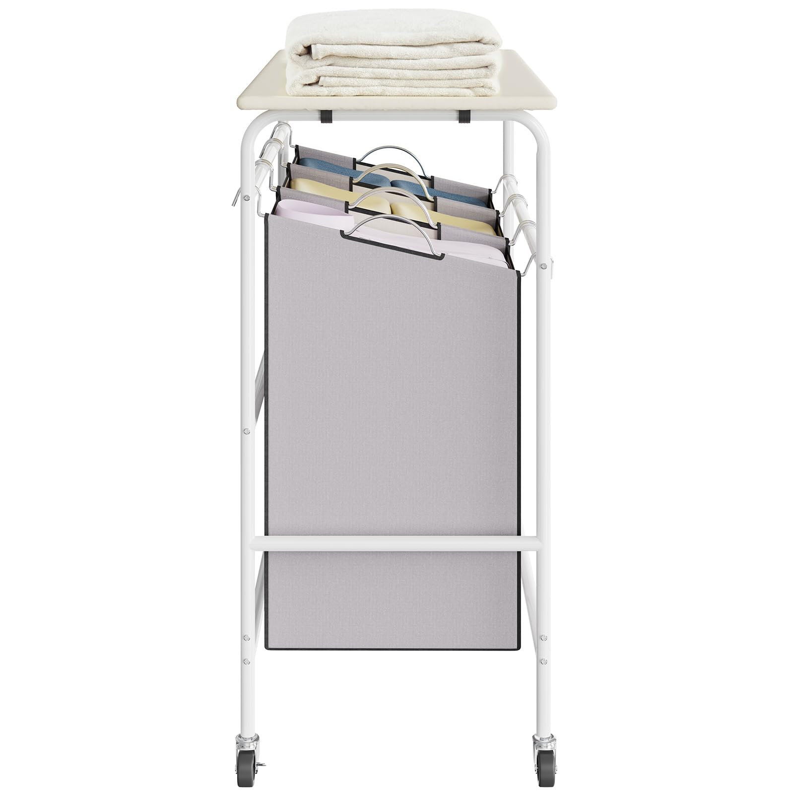 VEVOR 3-Section Laundry Sorter Cart with Ironing Board, Laundry Hamper with Heavy Duty Lockable Wheels and 3 Removable Bag, Rolling Laundry Basket Sorter for Clothes Storage