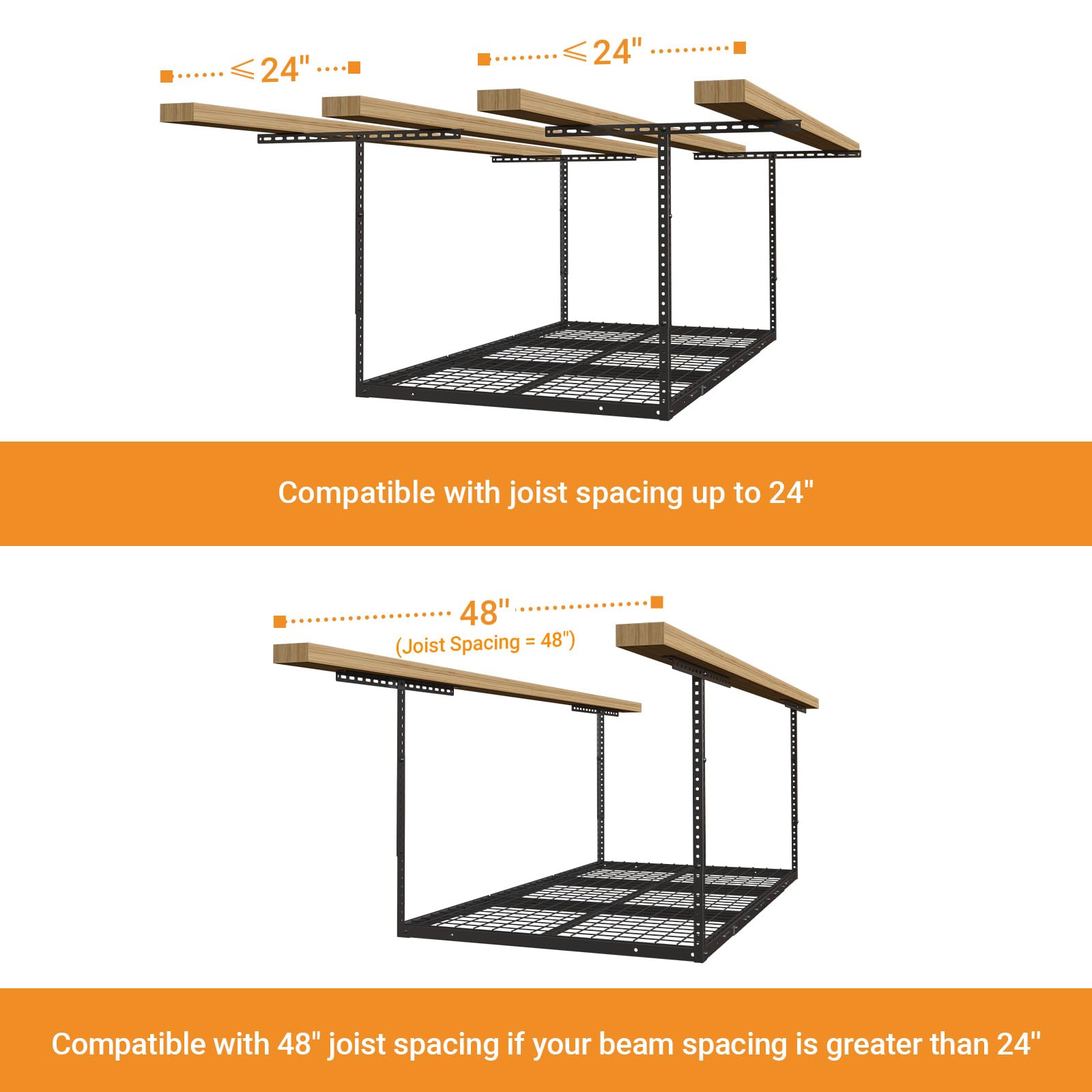 eShelf 4x6ft Overhead Garage Storage Rack, Heavy duty metal garage ceiling storage rack, 22''-40" Adjustable Ceiling Dropdown, 450lbs Loading Weight Capacity, Black