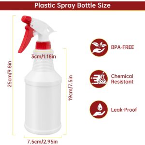 Komphy 12 Pack Plastic Spray Bottles, 16 oz Refillable Empty Spray Bottle, Leakproof Adjustable Nozzle Stream Mist Sprayer Bottle for Cleaning Solutions, Gardening, Hair, Plant(Red White)