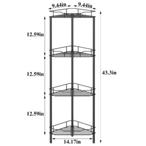 Hleelomi 4-Tier Corner Free Standing Shower Caddy Organizer Rack with Hooks, Adhesive-Fixed Floor Shower Tower Shelf, Black