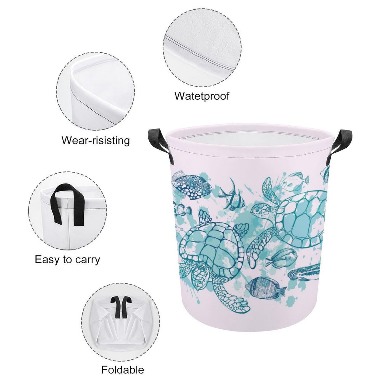 GACTIVITY Tropical Fish and Sea Turtle Laundry Hamper,Laundry Basket,Waterproof Storage Bin for Bedroom,Clothes Organizer Basket,Toys Box,Room Decor