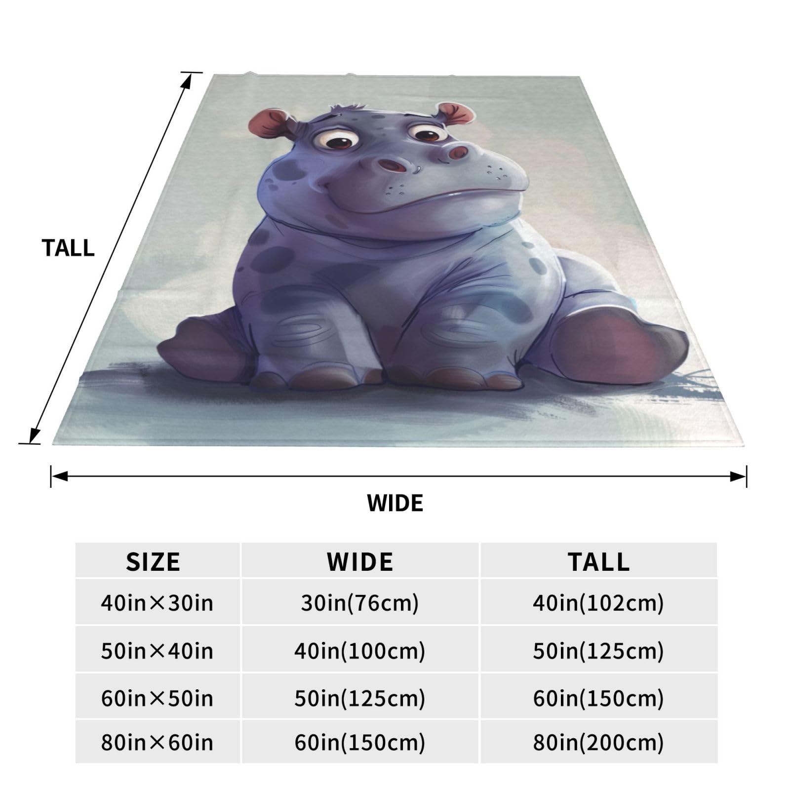 Turamurra Cute Hippo Blanket Gifts for Kids Girls Boys Soft Warm Lightweight Cozy Cartoon Animal Throw Blankets for Bed Sofa Living Room Couch Home Decor 50"x60"