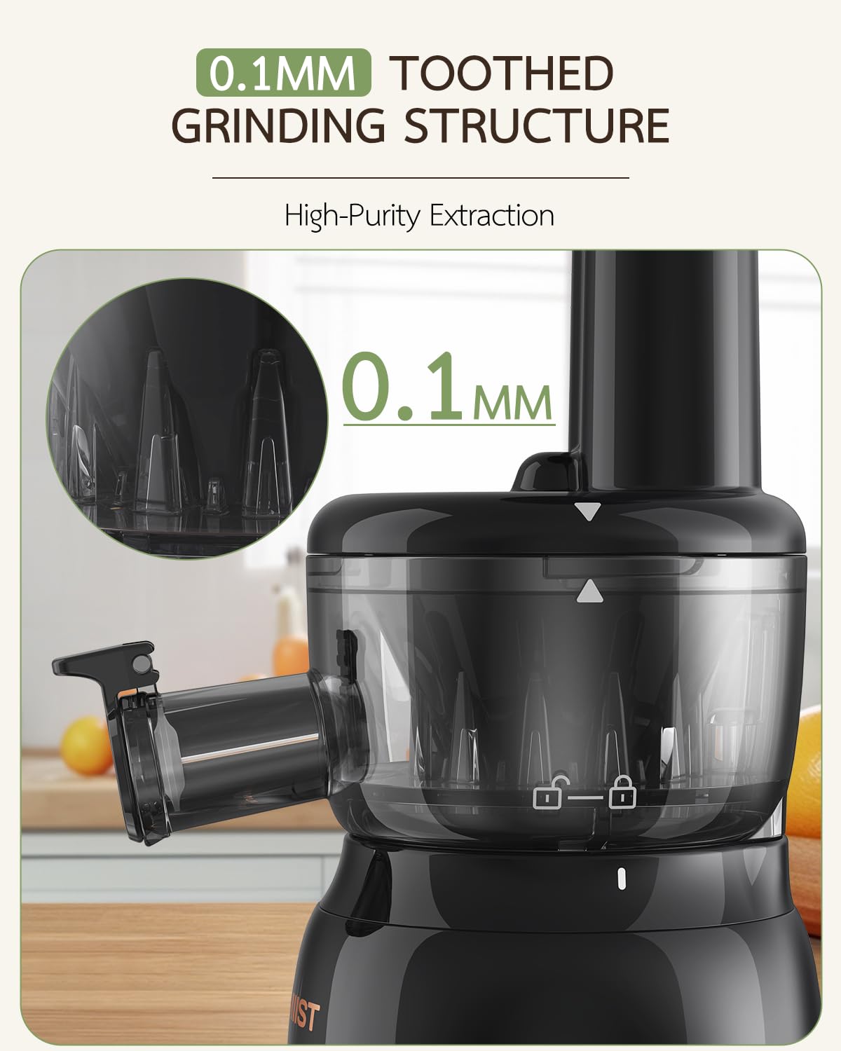 TUUMIIST Juicer Machines, Cold Press Juicer for Vegetable and Fruit with Upgraded Slow Juicing Technology, Powerful Motor and Reverse Function, Compact Size for Space-Saving Juicer, Black Gold