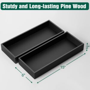 15" Large Bathroom Vanity Tray for Counter , Wooden Storage Tray for Kitchen Drawer, Office, Pantry, Coffee Bar, Black Toilet Tank Tray for Back of Toilet Topper, 2 Pack