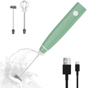 laposso milk frother rechargeable handheld electric whisk coffee frother mixer with 2 stainless whisks 3 speed adjustable foam maker blender for coffee matcha latte cappuccino(avocado green)