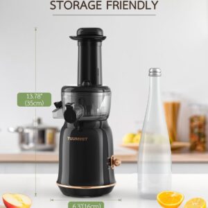 TUUMIIST Juicer Machines, Cold Press Juicer for Vegetable and Fruit with Upgraded Slow Juicing Technology, Powerful Motor and Reverse Function, Compact Size for Space-Saving Juicer, Black Gold