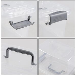 Ggbin 4-Pack 5 Quart Clear Plastic Storage Bins, Latching Storage Box with Handle