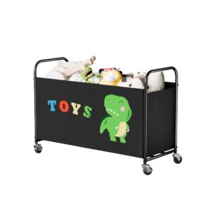 granny says toy box for boys girls, large toy chest storage with wheels, metal kids toy storage organizer for stuffed animals, 135l kids toy bins for bedroom, living room, nursery, black