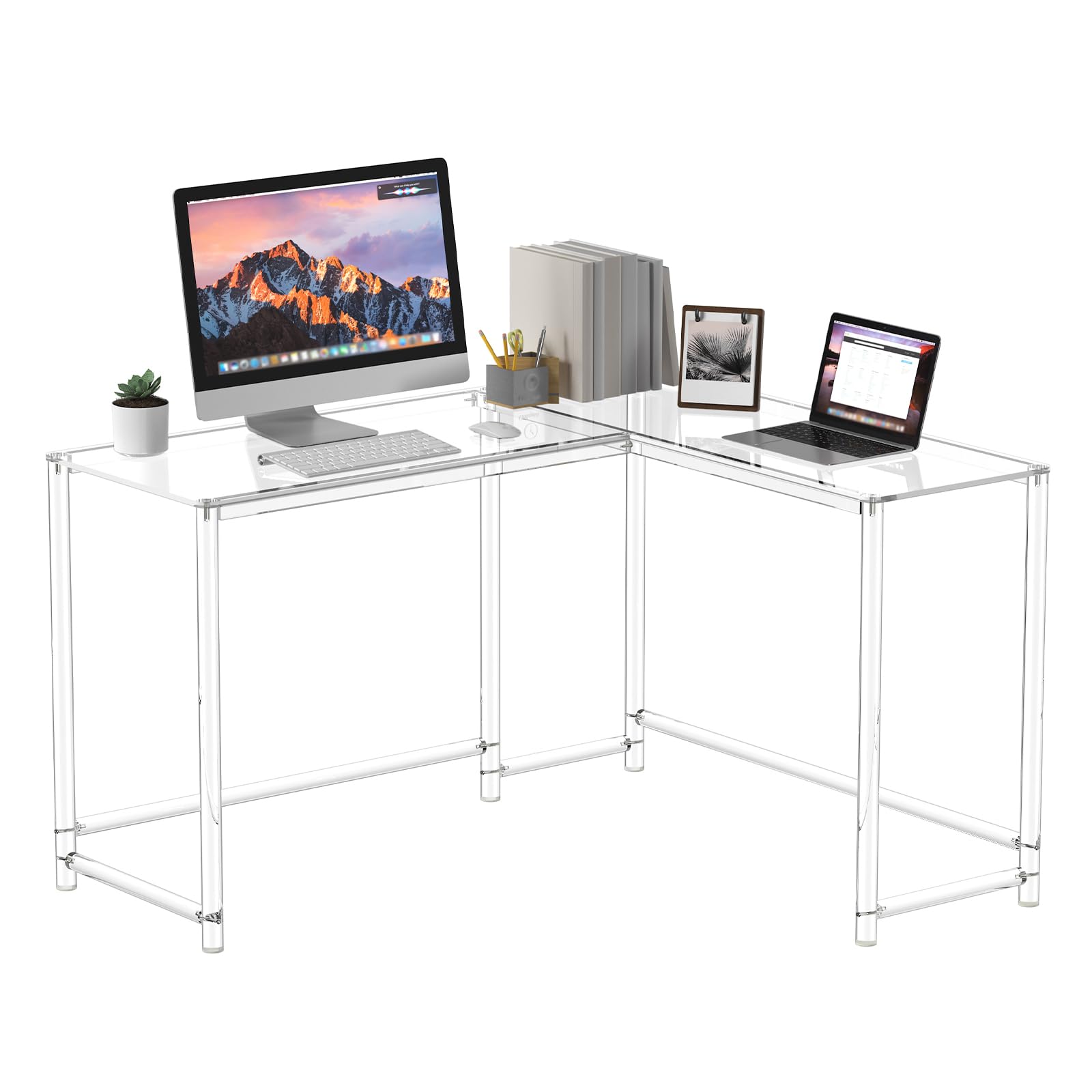 HMYHUM Acrylic Desk L Shaped, 50", Clear Corner Computer Desk for Home Office, Writing, Study, Modern, Easy Assembly