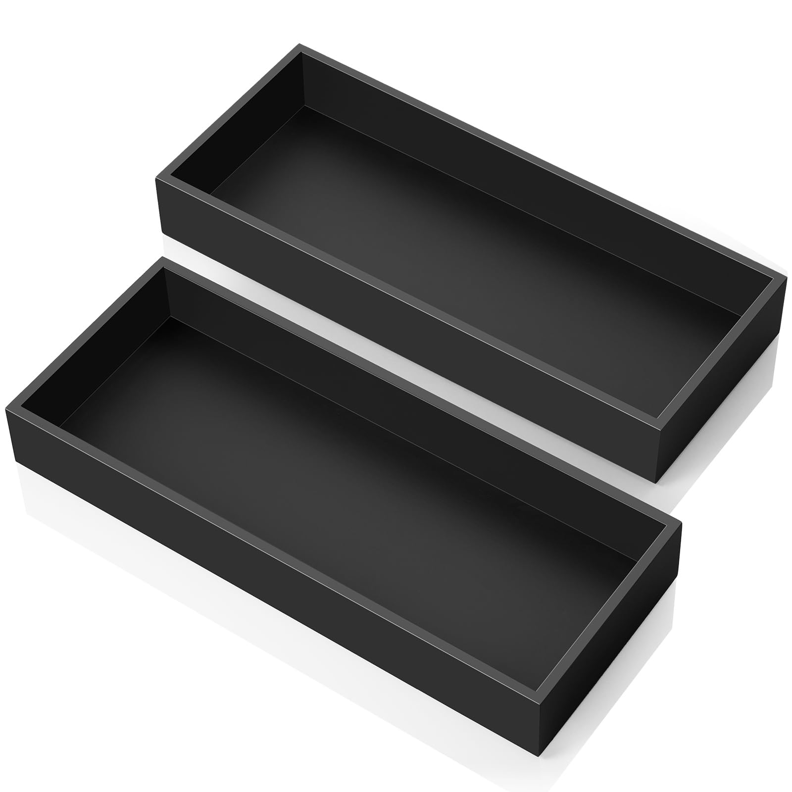 15" Large Bathroom Vanity Tray for Counter , Wooden Storage Tray for Kitchen Drawer, Office, Pantry, Coffee Bar, Black Toilet Tank Tray for Back of Toilet Topper, 2 Pack