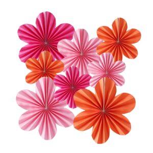 paper flowers decorations heart wall paper fans for celebration/wedding/birthday/carnival/welcome party decorations,rainbow,set of 9 (rose/pink/orange)