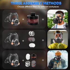 UXLXLK Full Face Gas Mask: Gas Masks Survival Nuclear and Chemical with 40mm & P-A-1 Activated Carbon Filter Full Face Respirator Mask Used for Dust Spray Machining Soldering Polishing Welding