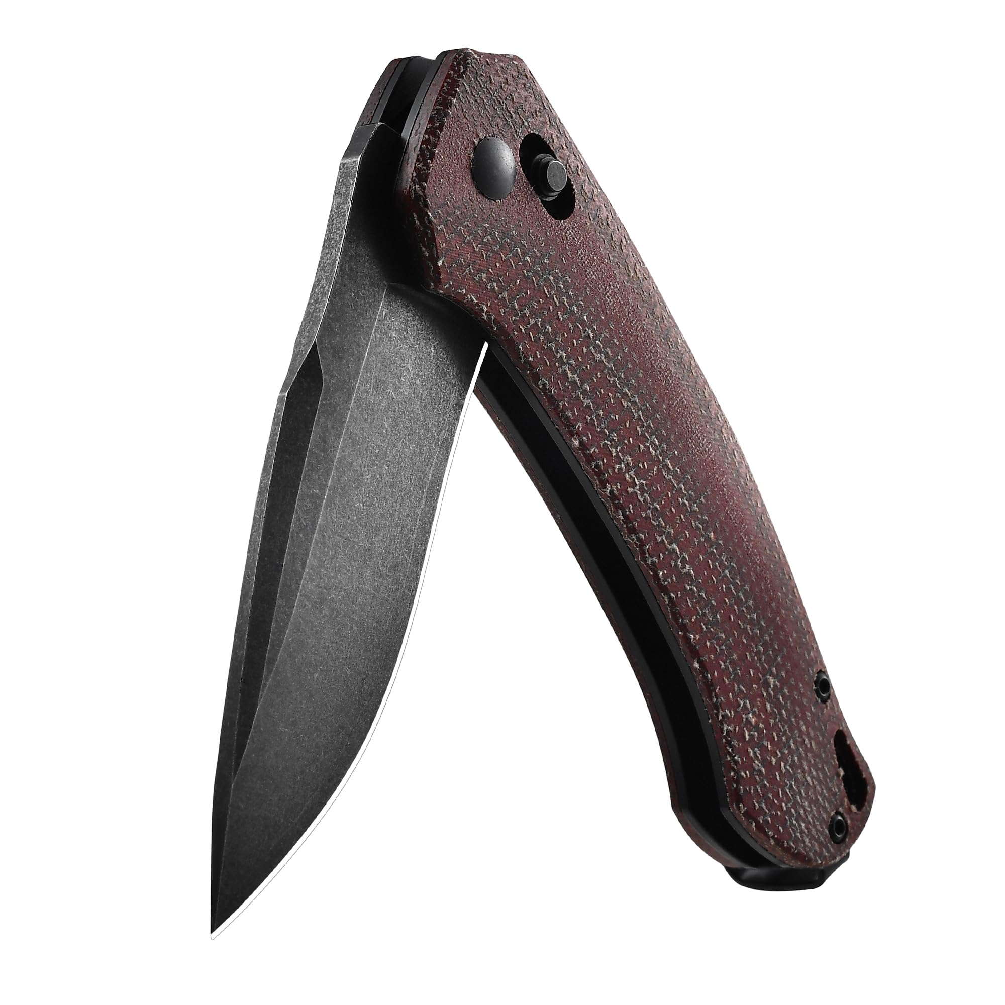 Cohesion Pocket Knives & Folding Knives - D2 Steel Blade Micarta Handle Reversible Pocket Clip, EDC Knife for Camping