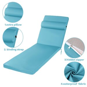 MABOZOO Outdoor Chaise Lounge Cushion with Adjustable Head Pillow,Waterproof & UV-Proof High Back Patio Chair Cushions,Patio Bench Cushion for Indoor Outdoor（Blue）